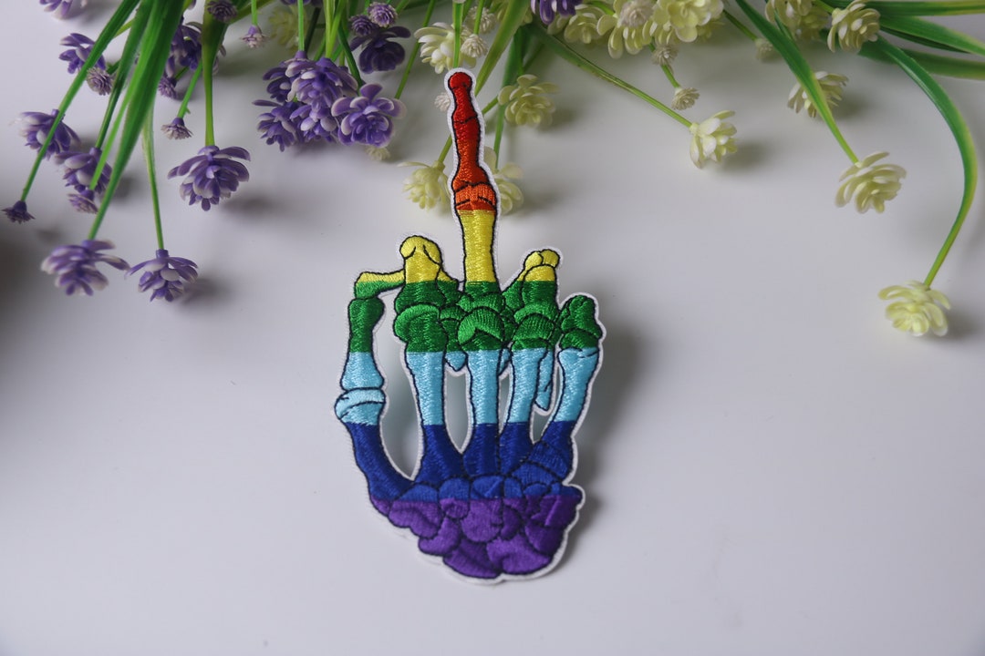 Rainbow Skeleton Middle Finger Patch, LGBTQ, Iron on Patch, Embroidered ...