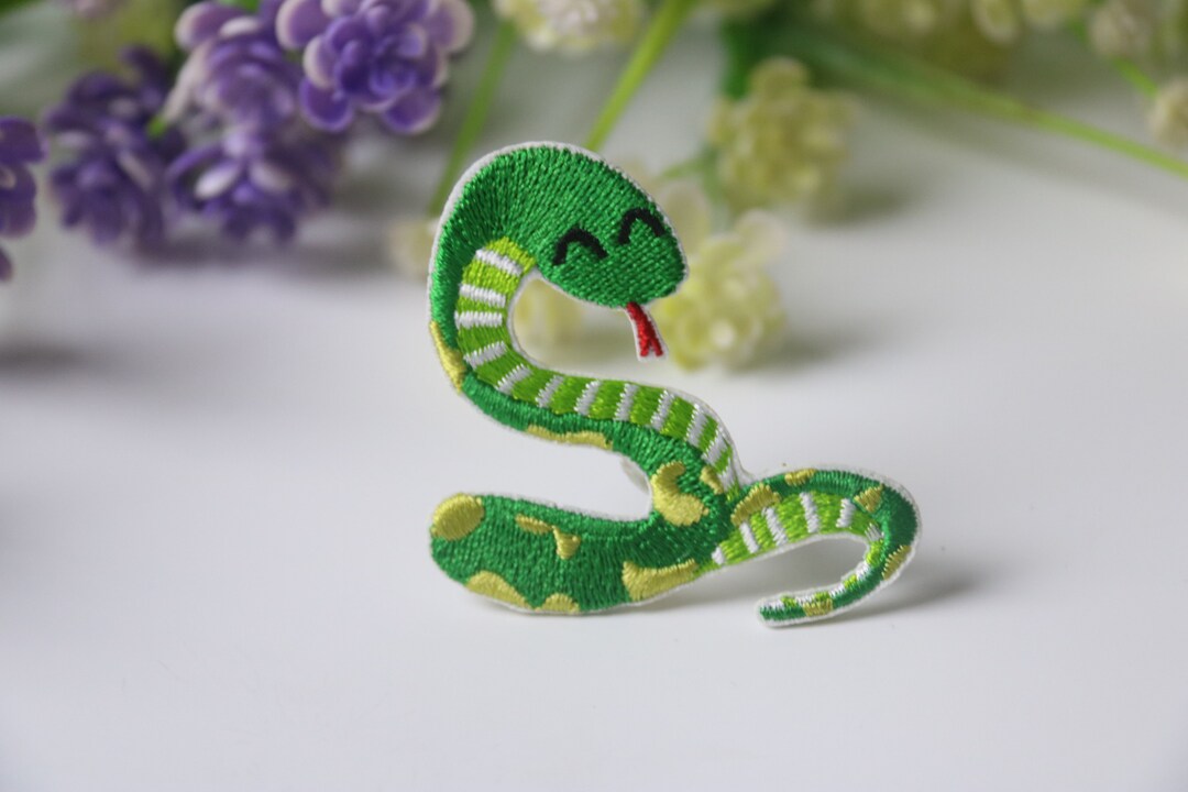 Smile Cute Green Snake Patch, Iron on Patch, Embroidered Patch, Funny ...