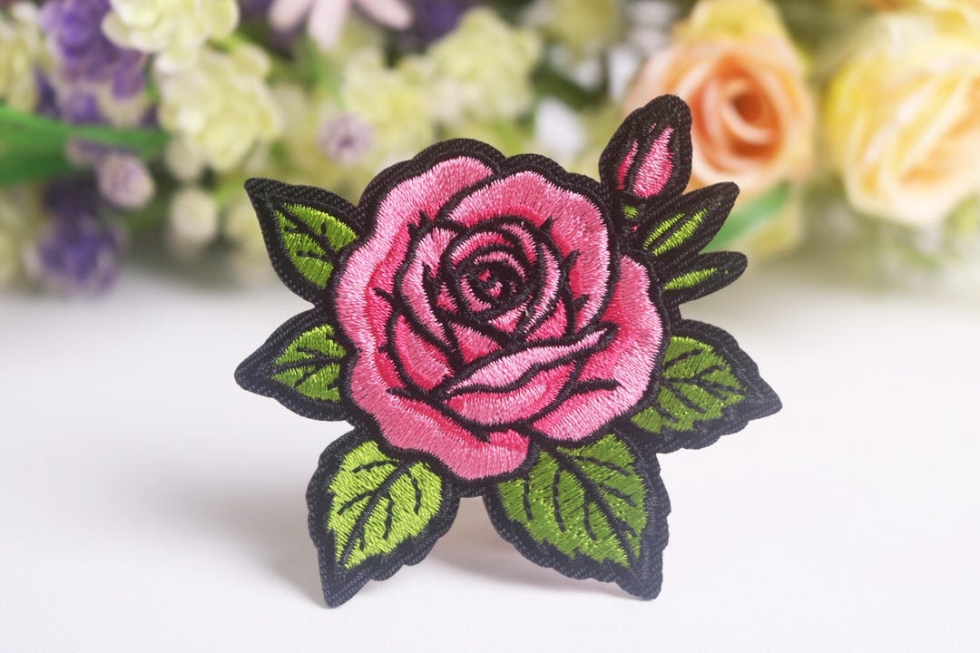 Pink Rose Patch, Flower Patch, Iron on Patch, Embroidered Patch, Funny ...