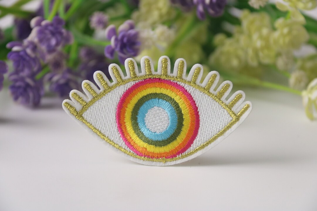 Evil White Eye Patch, Rainbow Eye Patch, Iron on Patch, Embroidered ...
