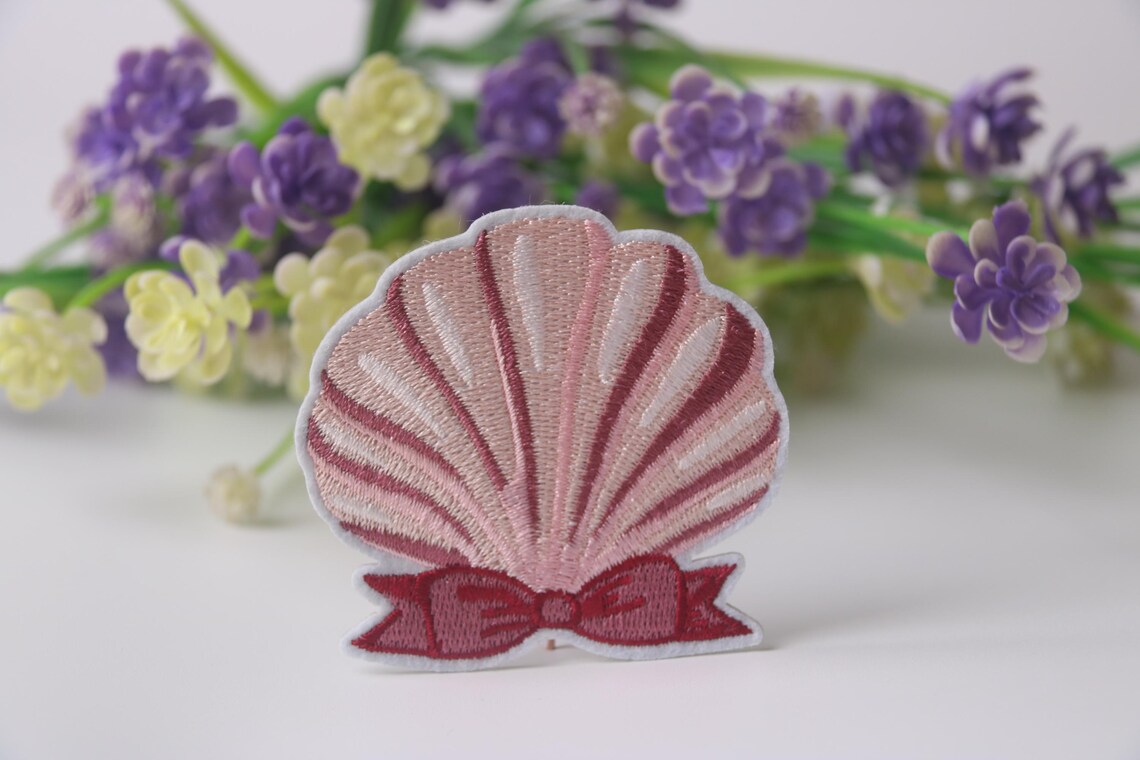Pink Seashell Patch, Shell Iron on Patch, Embroidered Patch, Funny ...