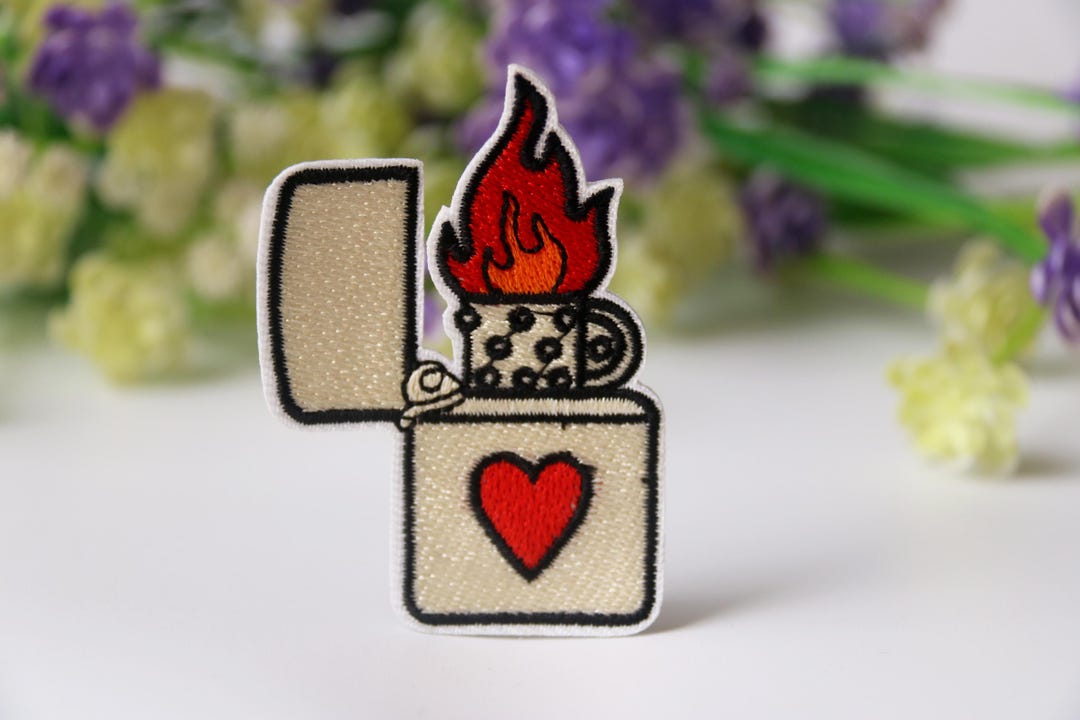 Heart Shape Lighter Patch, Zippo Patch, Iron on Patch, Embroidered ...
