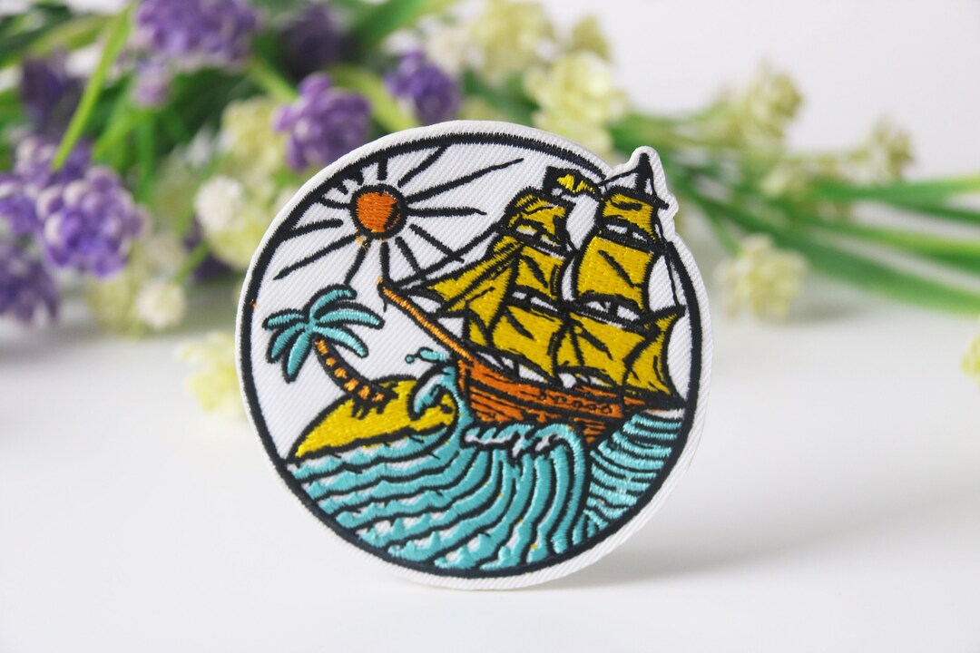 Sailboat Patch, Sailing Patch, Sea Wave, Iron on Patch, Embroidered ...