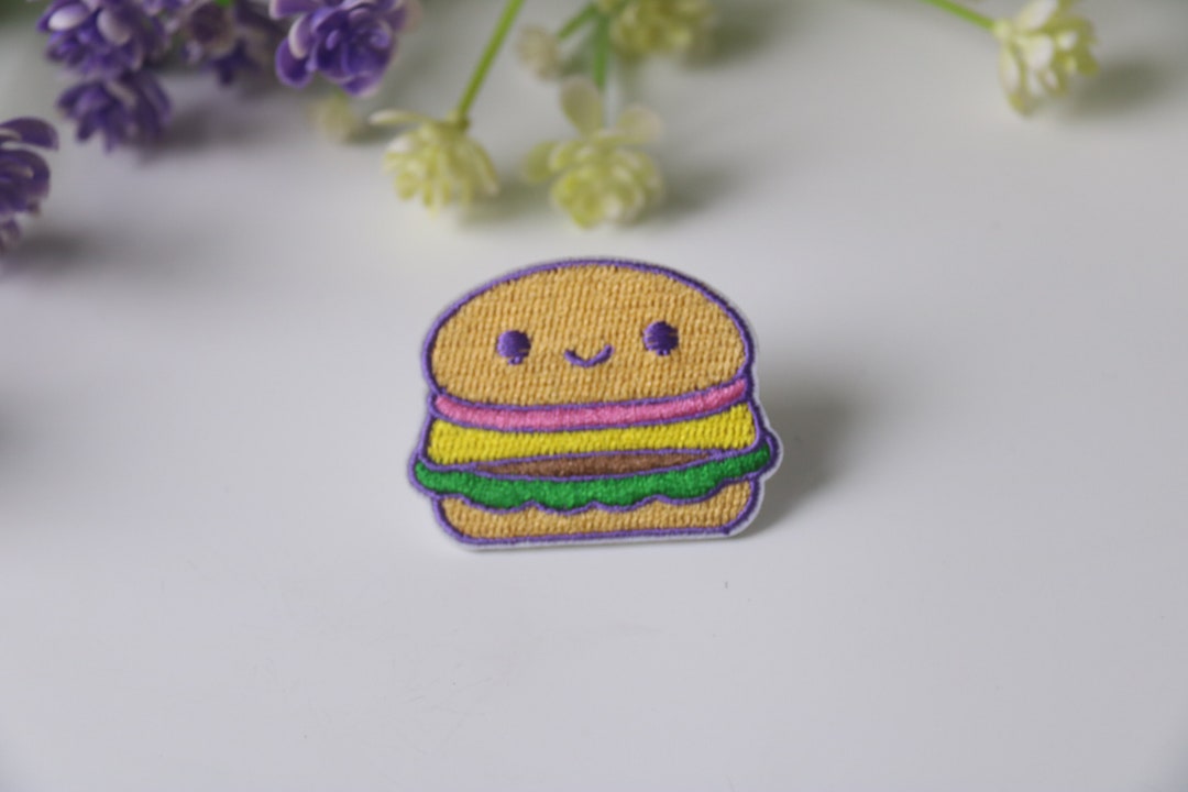 Comic Burger Patch, Cheese Burger Patch, Iron on Patch, Embroidered ...