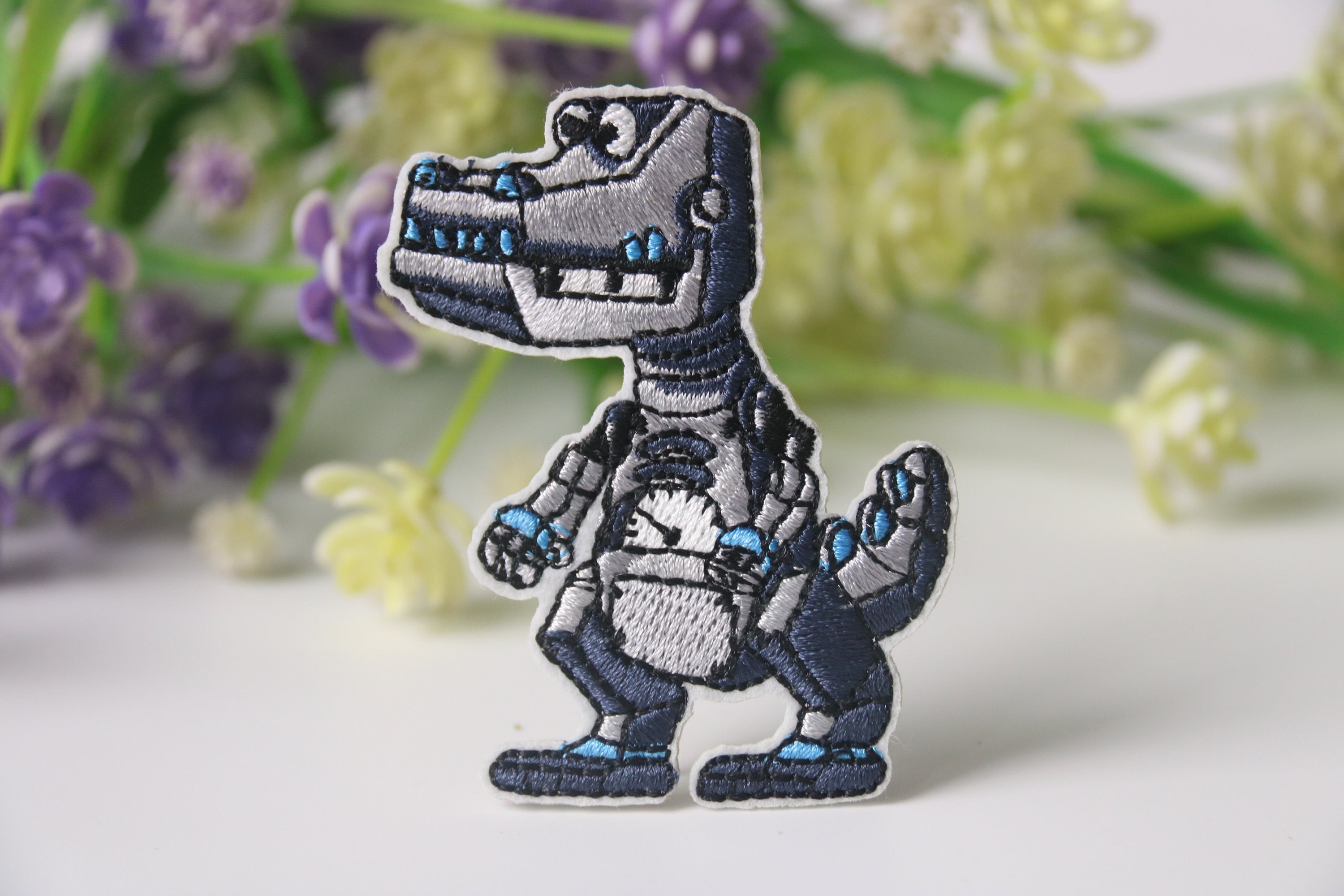 Mechanical Dinosaur Patch, T-rex Patch, Iron on Patch, Embroidered ...