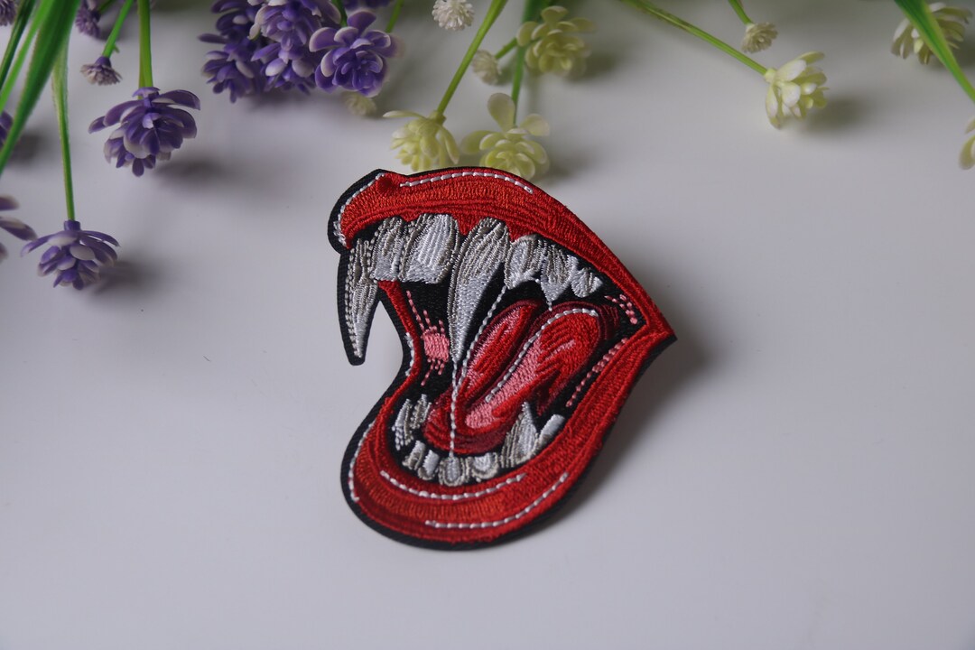 Vampire's Mouth Patch, Red Lip Patch, Iron on Patch, Embroidered Patch ...