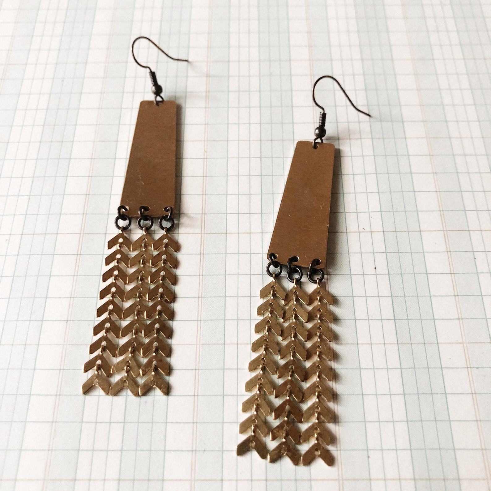Brass Chain Earrings Rain Dangle Drop Earrings Mobile - Etsy