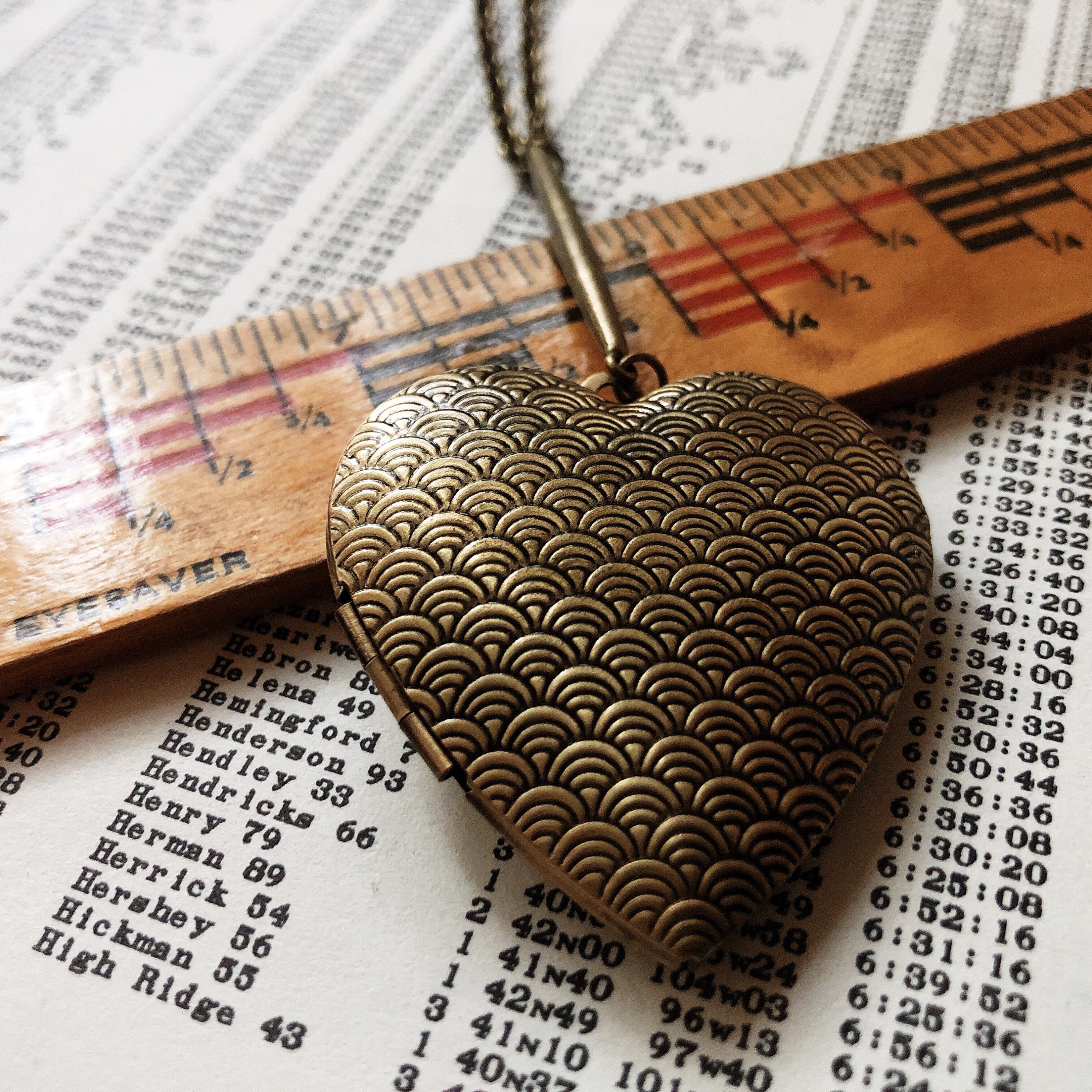 Long Locket Necklace Large Heart Locket Antique Brass | Etsy