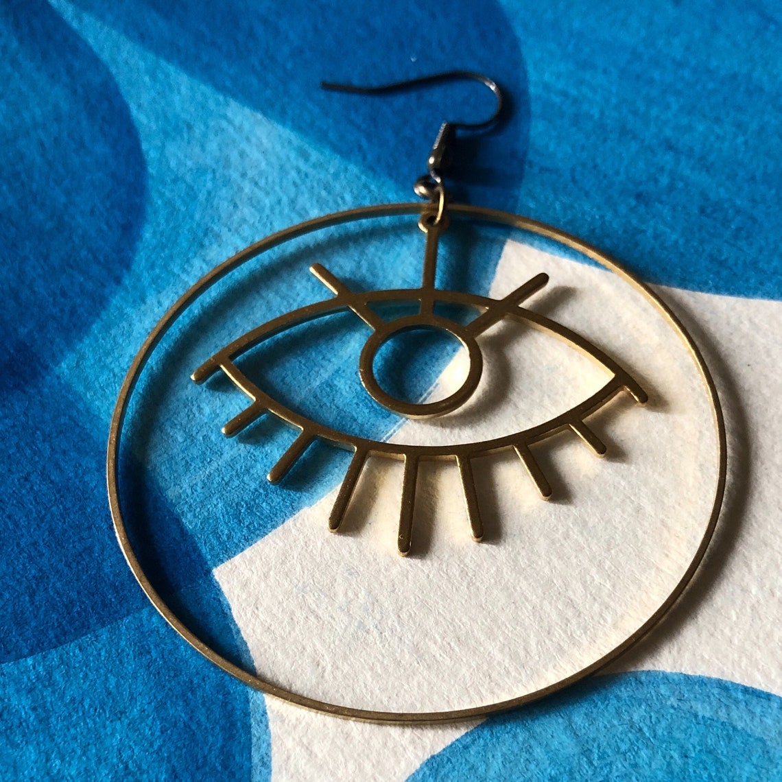 Golden Eye Earrings Eyelash Earrings Big Evil Eye Brass | Etsy