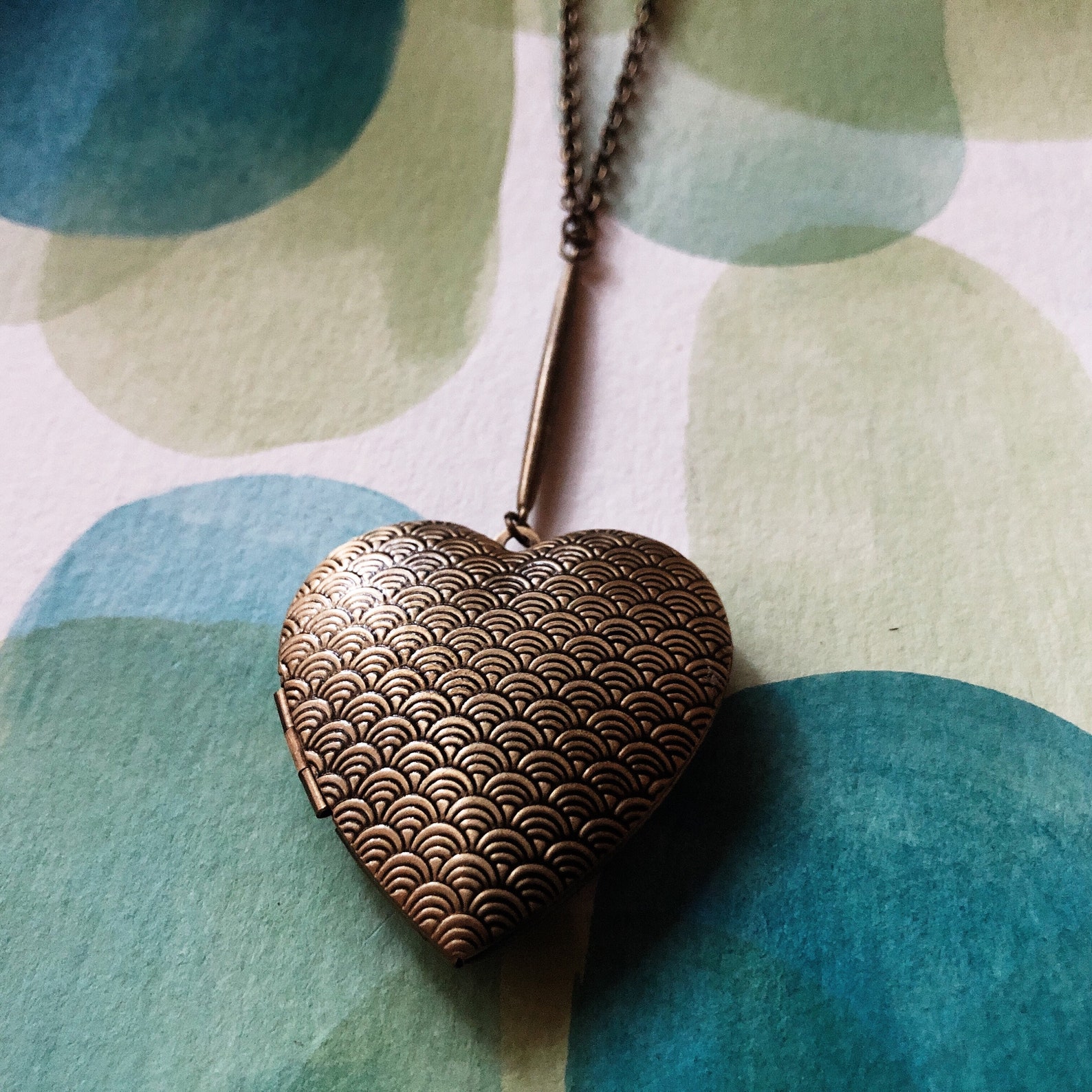 Long Locket Necklace Large Heart Locket Antique Brass - Etsy