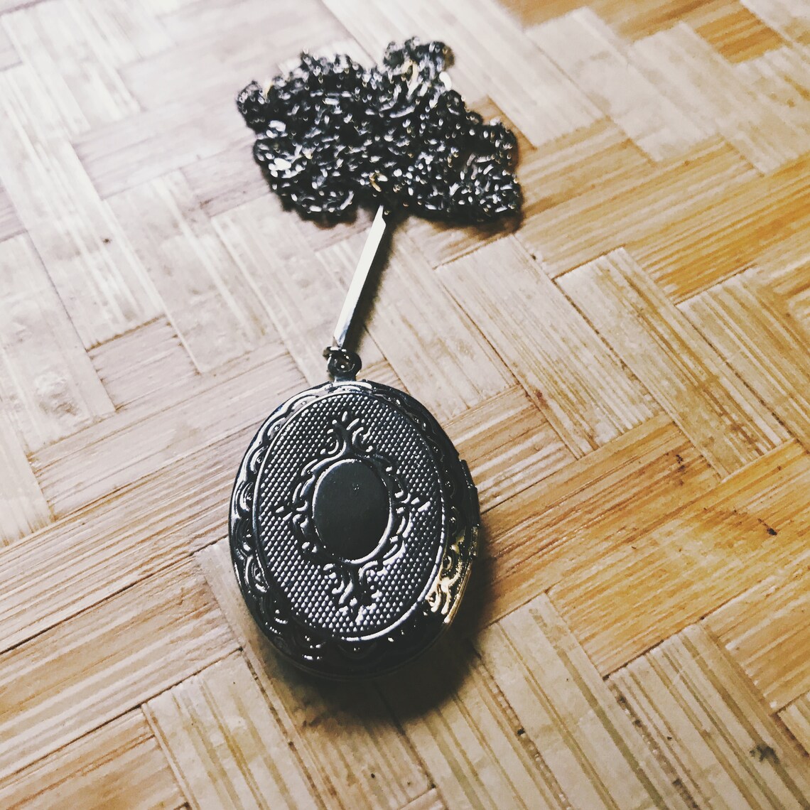 Long Locket Necklace | Silver Oval Decorative Modern Victorian Style ...