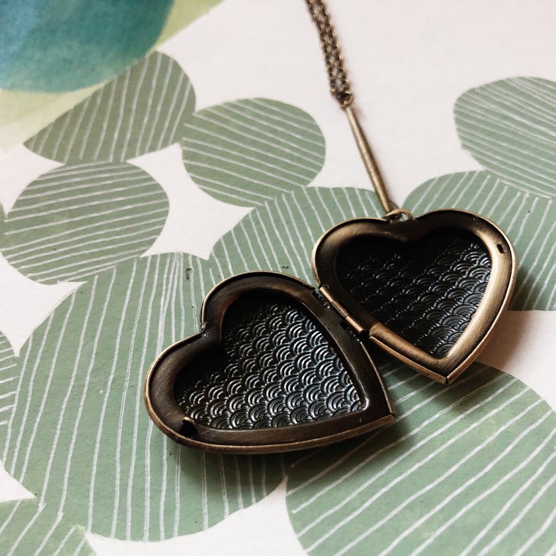 Long Locket Necklace Large Heart Locket Antique Brass | Etsy