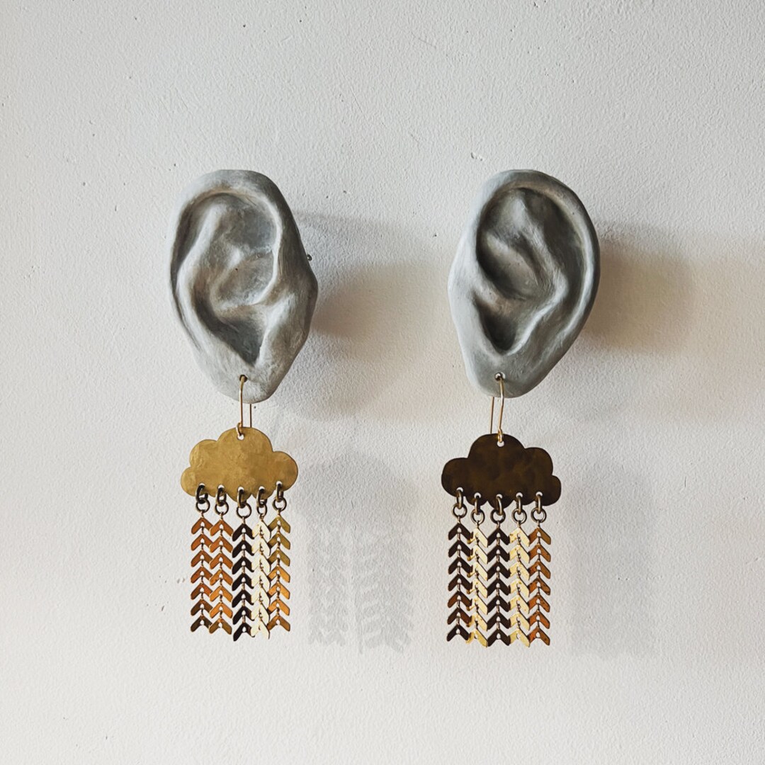 Hammered Brass Rain Cloud Earrings | Spring Weather Wear | Pacific ...