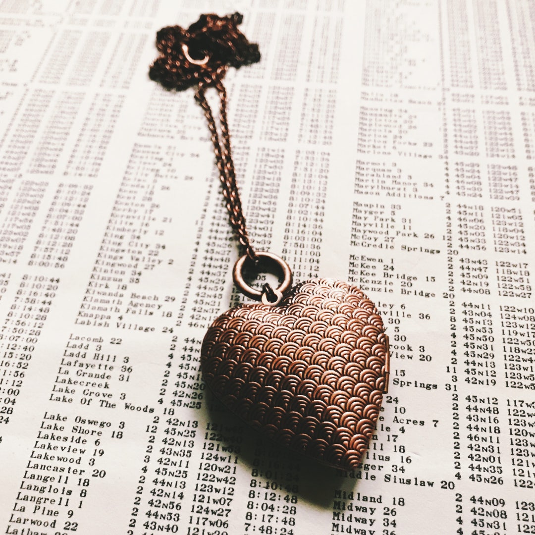 Long Locket Necklace | Large Heart Locket | Copper Heart Locket ...