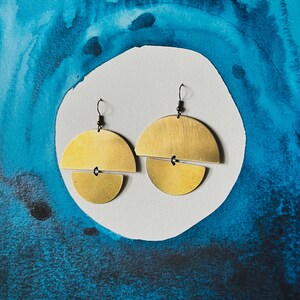 Brass Full Moon Earrings | Half Circle + Arched Half Moon Mobile Design ...