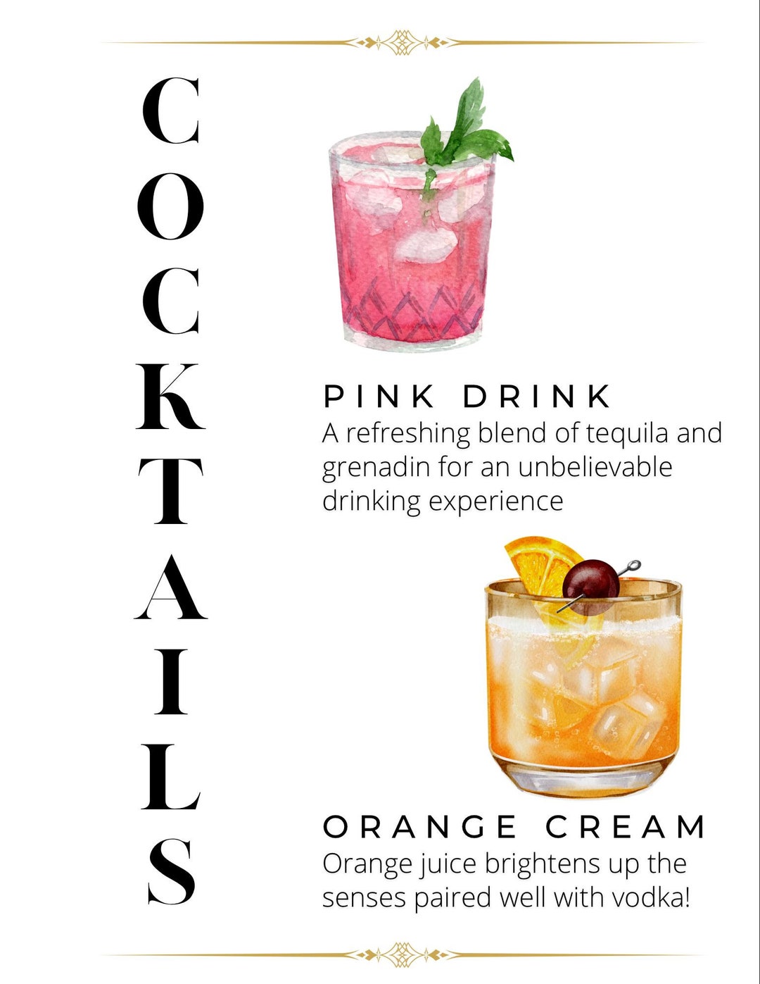 Cocktail Bar Menu for Weddings and Parties - Etsy
