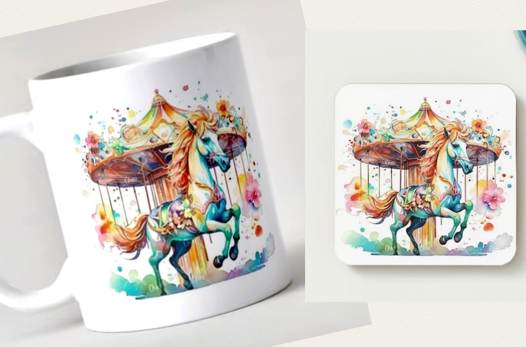 Carousel Ferris Wheels Bumper Car Fun Fair Coffee Mug and Coaster ...