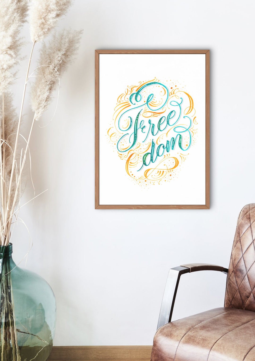 Watercolor freedom Printable Poster, Handdrawn, Handwritten PDF, PNG ...