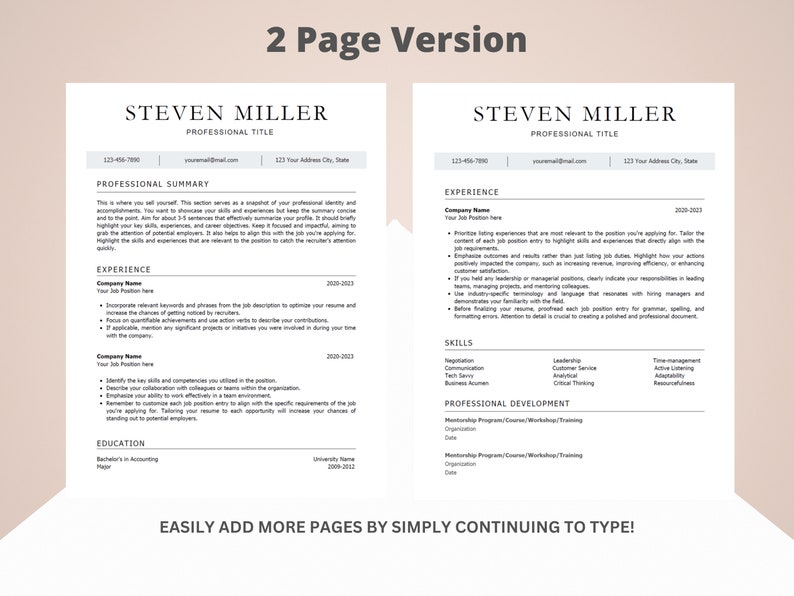 Resume Template | MS Word & Google Docs Resume | Modern Minimalist ...