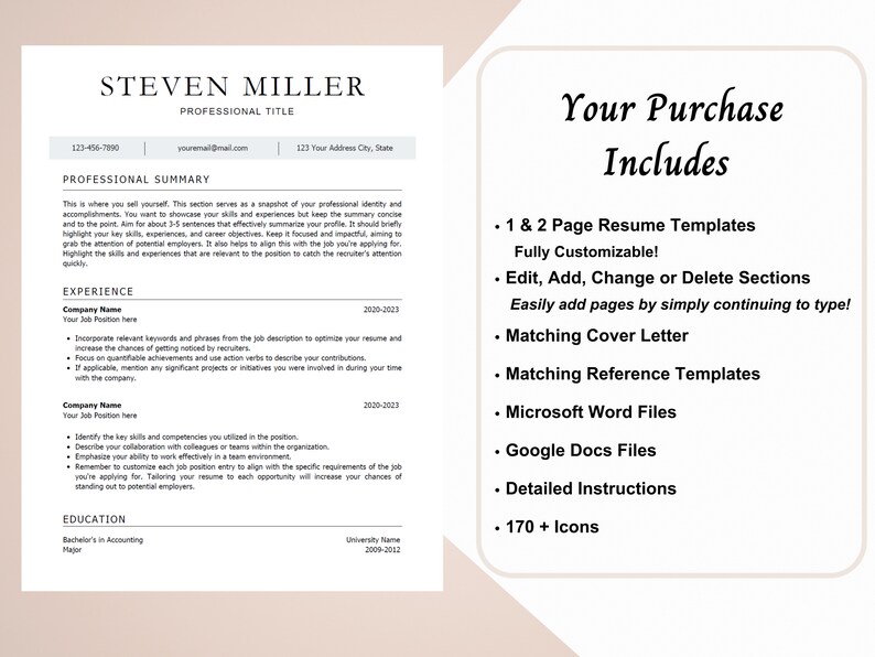 Resume Template MS Word & Google Docs Resume Modern Minimalist ...