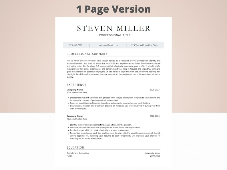 Resume Template MS Word & Google Docs Resume Modern Minimalist ...