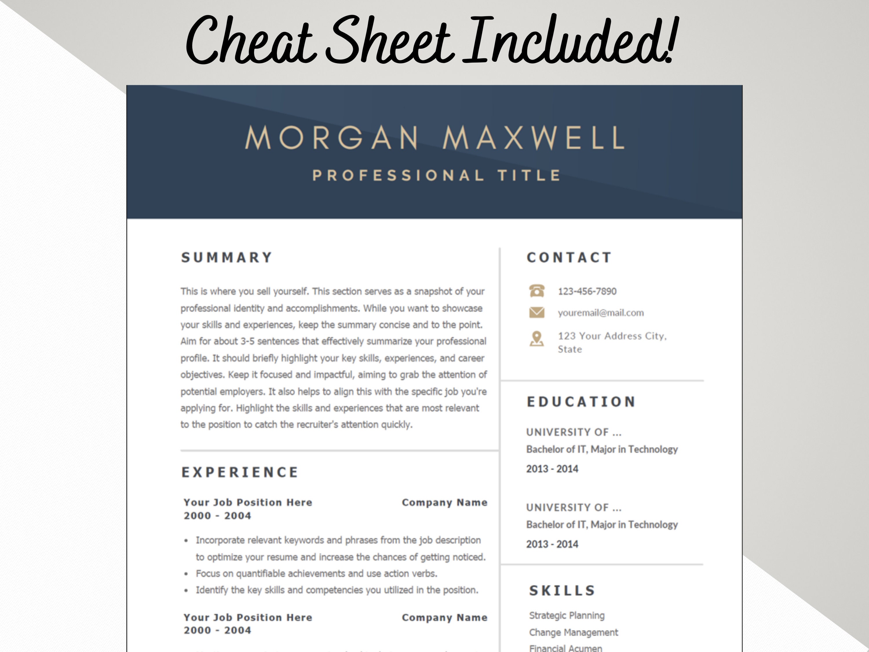 Banking Resume Template W/cheat Sheet | Word & Google Docs Resume ...