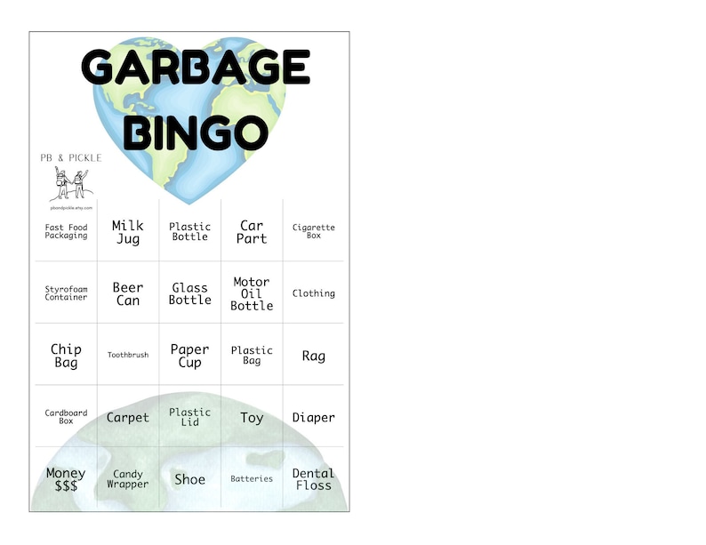 Earth Day Bingo - Garbage Cleanup Bingo, 20 Unique Printable Cards - Etsy
