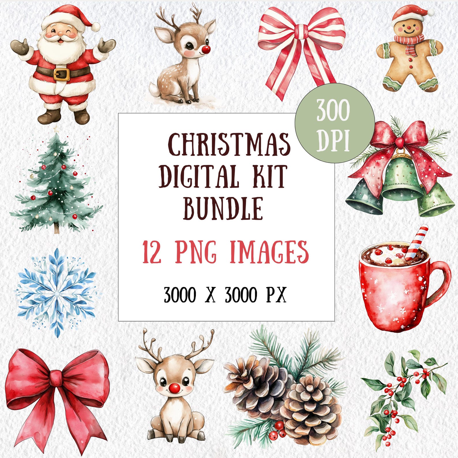Christmas Watercolor PNG Bundle | Digital Clipart Kit - Etsy