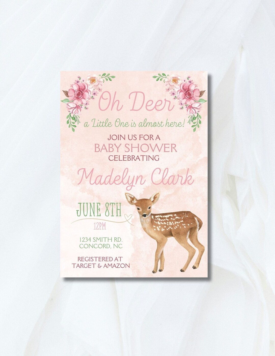 Oh Deer Baby Shower Invitation Printable Editable , Pink Baby Shower ...