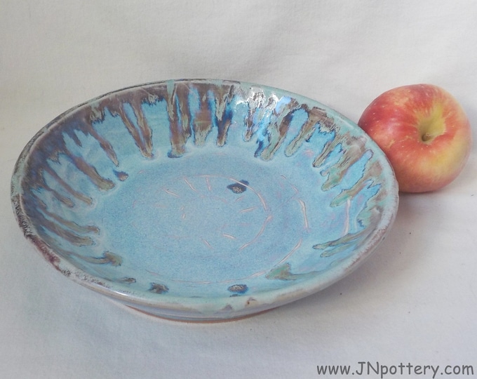 Ceramic Shallow Bowl Handmade Dish Fruit Plate Textured Slip Pattern ...