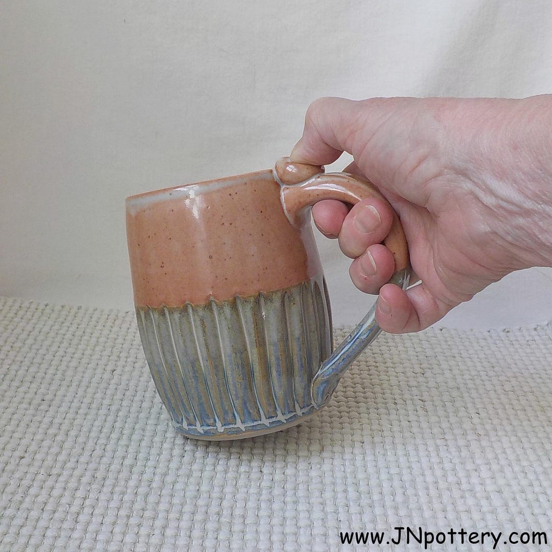 Ceramic Mug Shino Tan / Aqua Blue Green Stoneware Coffee Cup Beer Stein ...