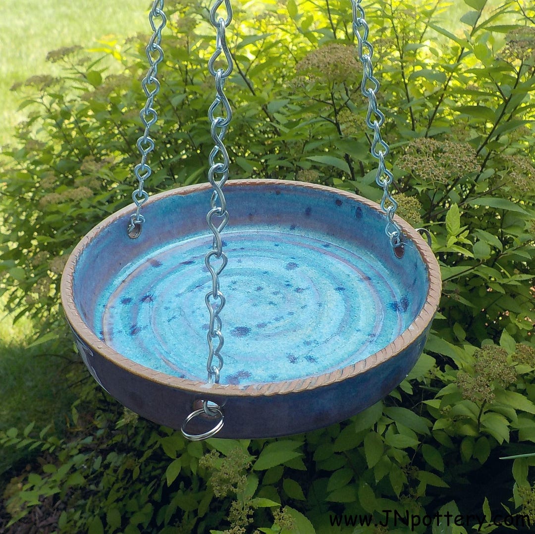 Stoneware Bird Bath Hanging Ceramic Bowl Handmade Pottery Yard Garden ...