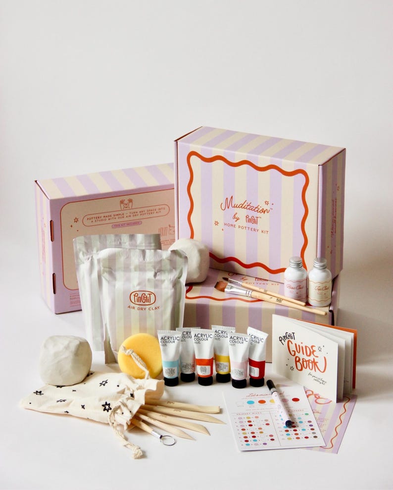Air Dry Clay DIY Pottery Kit – Home Ceramic Art Set With Tools, Paint ...