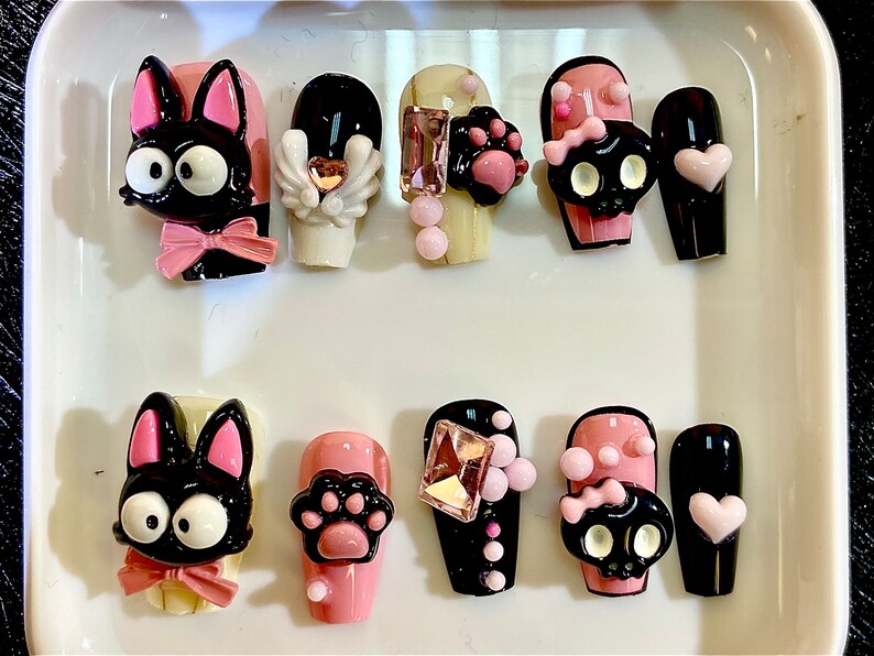 Rizz Cats Kawaii Cute Kitty Angel Love Y2K Press on Nails Custom ...