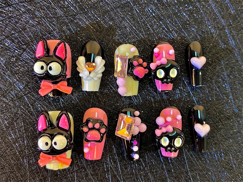 Rizz Cats Kawaii Cute Kitty Angel Love Y2K Press on Nails Custom ...