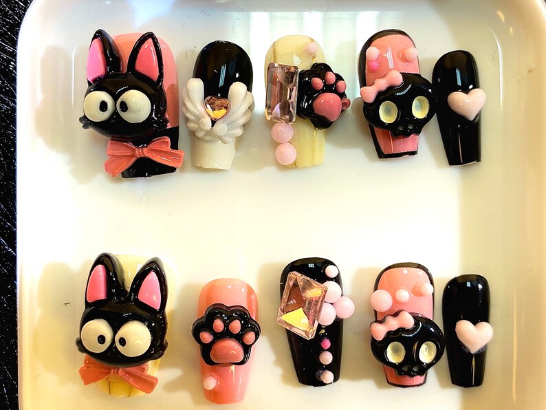 Rizz Cats Kawaii Cute Kitty Angel Love Y2K Press on Nails Custom ...