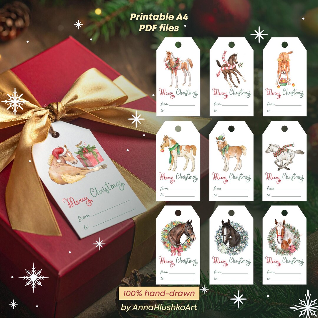 Christmas Horse Gift Tags Printable | Equestrian Holiday Tags | Hand ...