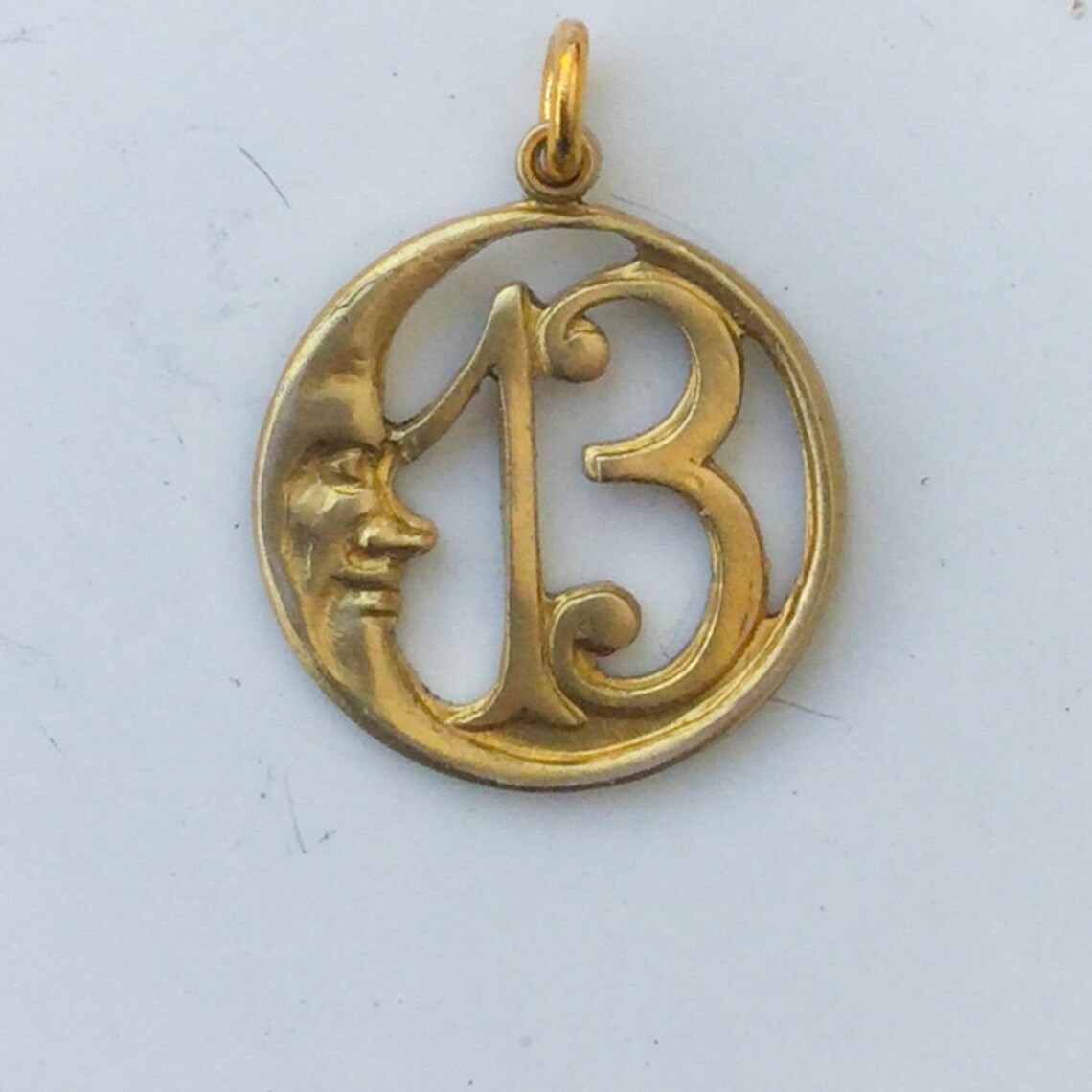 Gold Crescent Moon Lucky 13 Charm Mystic Celestial Man in the | Etsy
