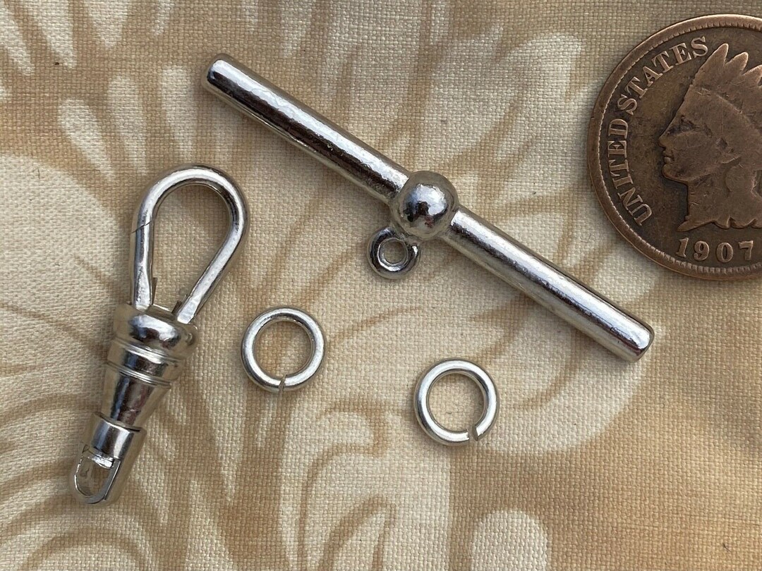 One Set of Pocket Watch Chain End Clasps. Silver Tone Swivel Clip ...
