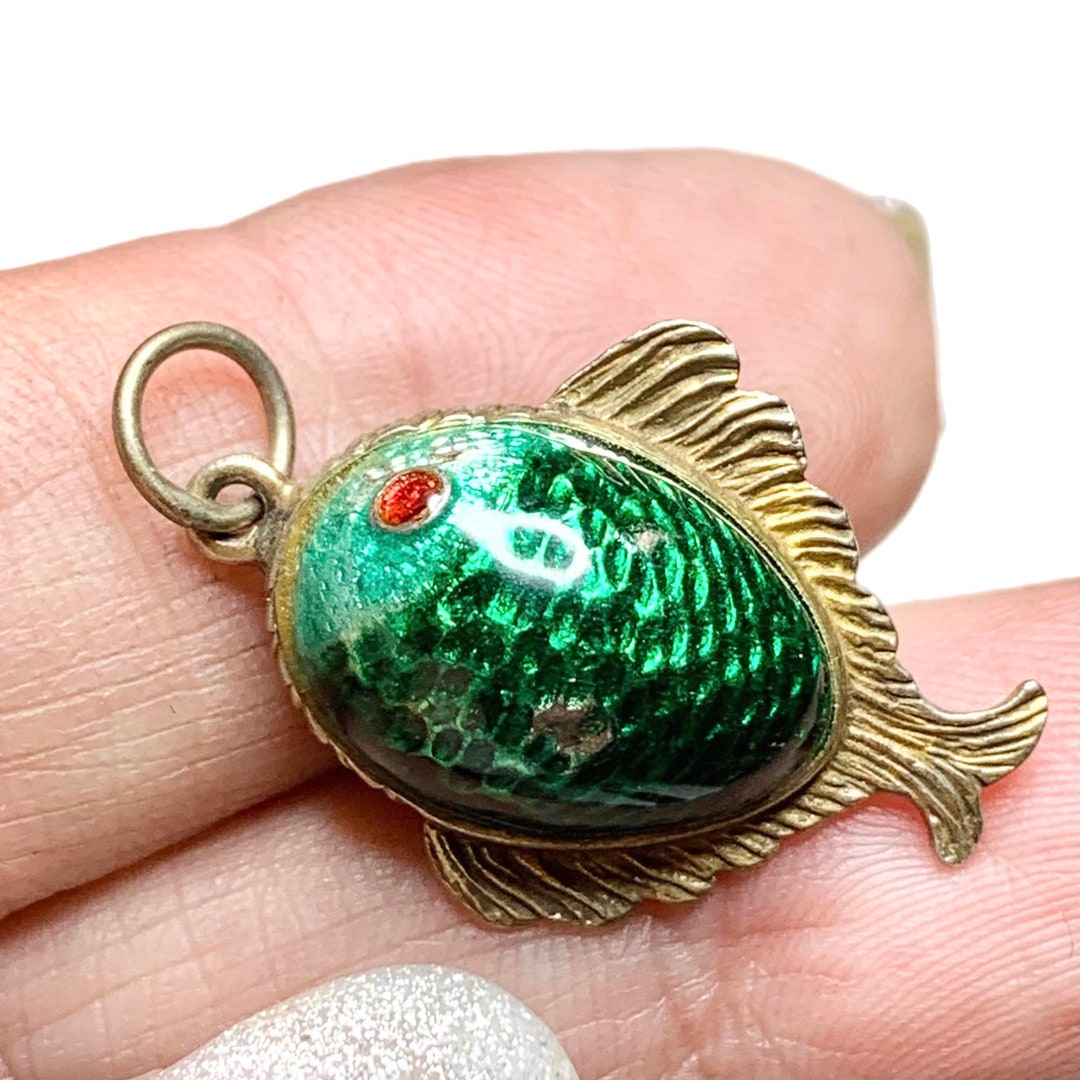 Vintage Brass and Enamel Fish Charm, LA - Etsy