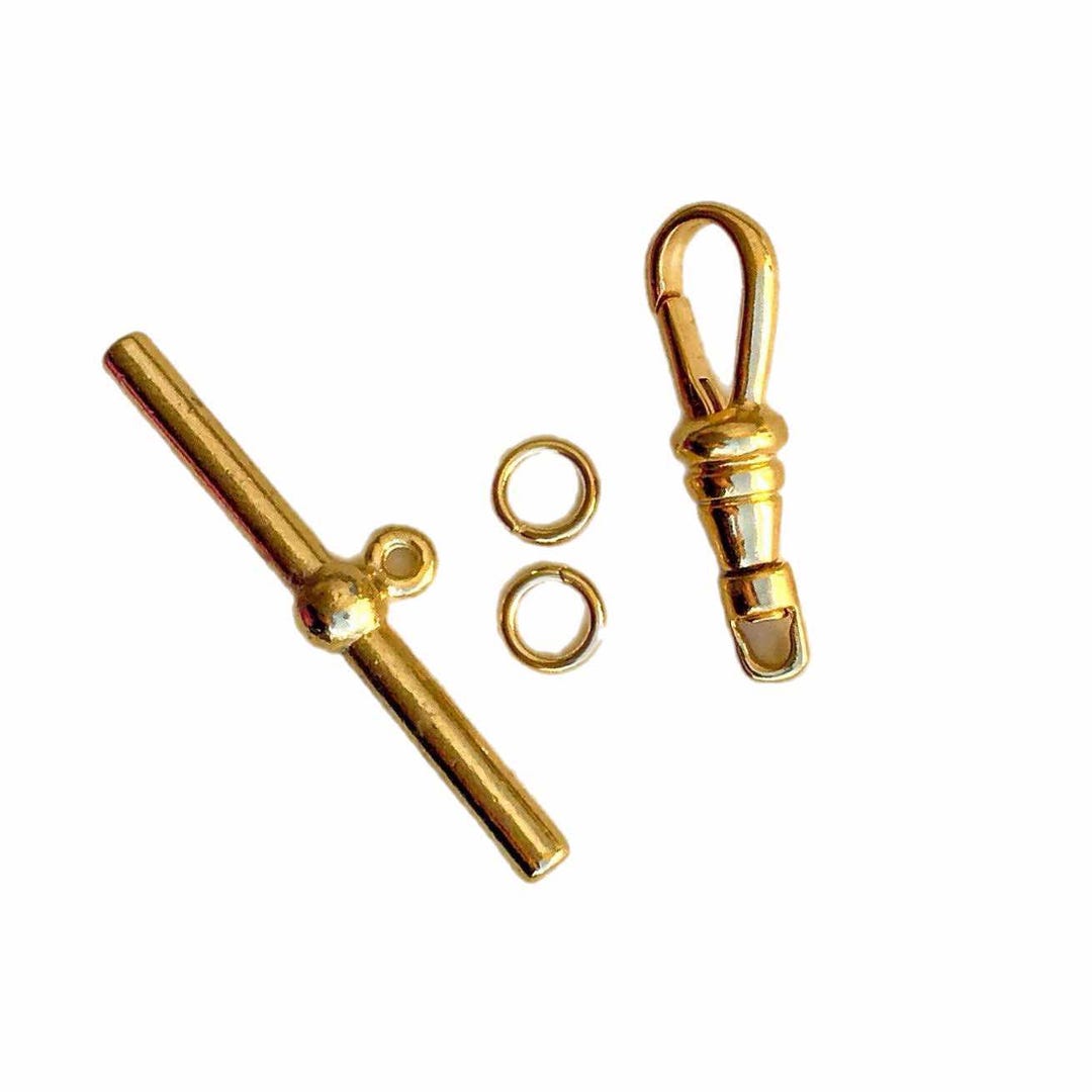 One Set of Pocket Watch Chain End Clasps. Gold Tone Swivel Clip/ Toggle ...