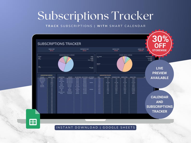 Subscription Tracker Spreadsheet – Google Sheets Template for Managing ...