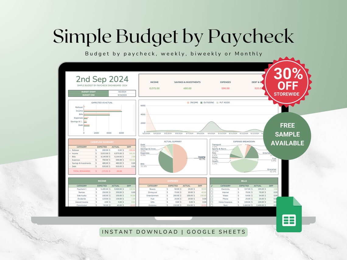 Paycheck Budget Spreadsheet Paycheck Budget Template Paycheck Budget ...