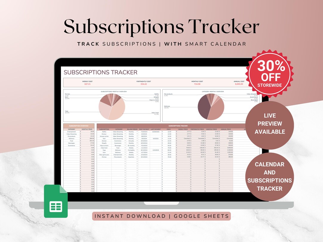 Subscription Tracker Spreadsheet – Track Recurring Payments and ...