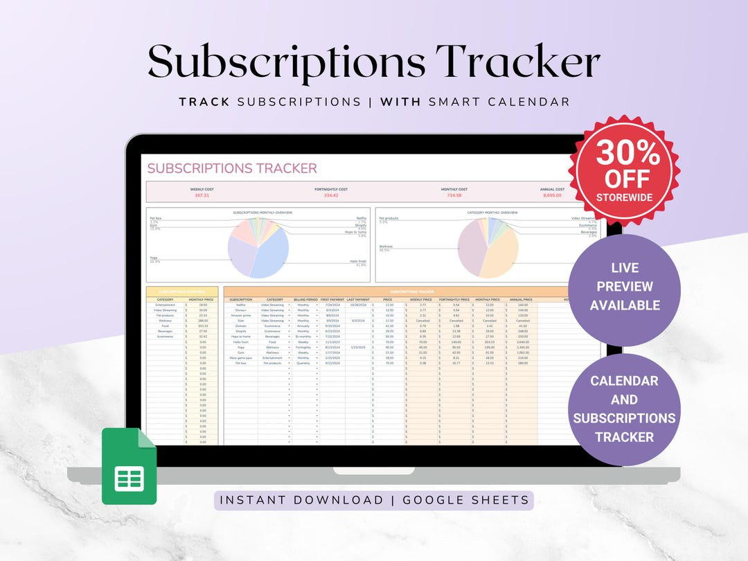 Monthly Subscription Tracker – Recurring Subscription Payment Tracker ...