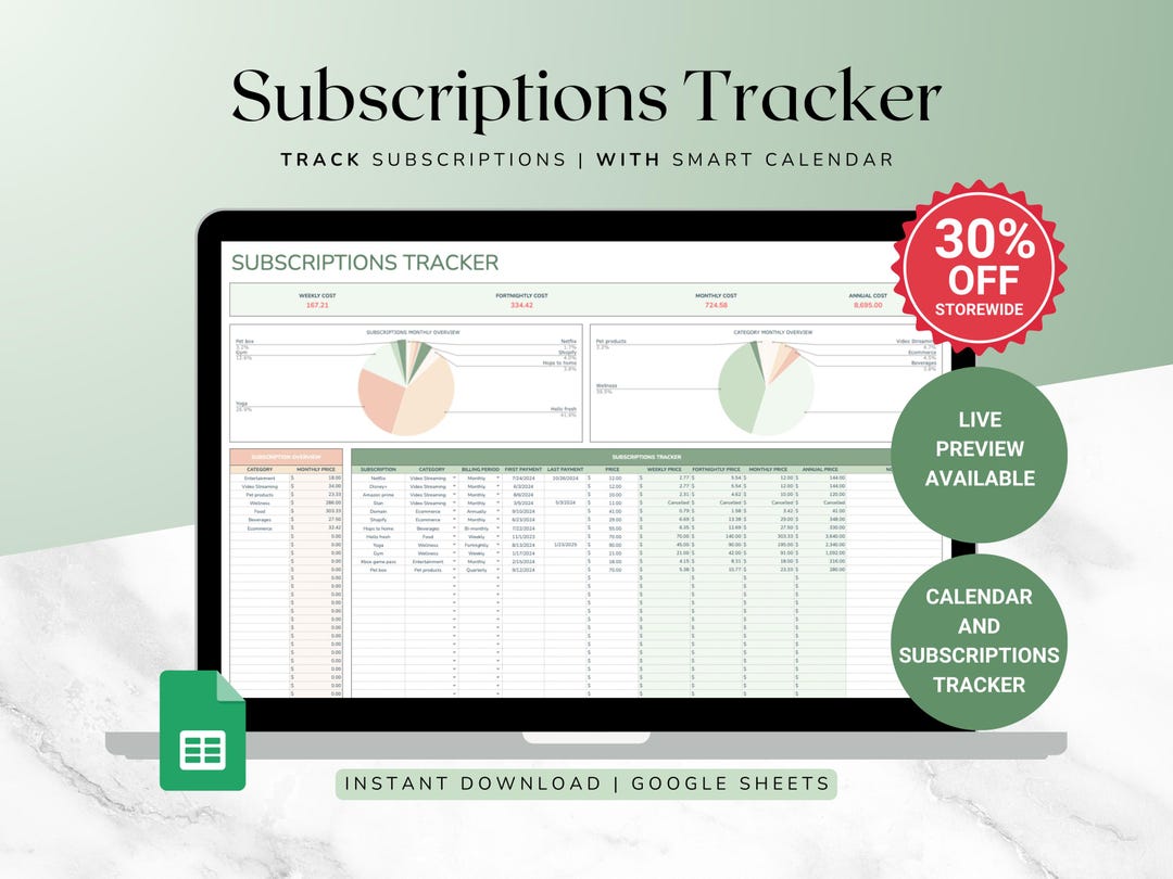 Subscription Management Spreadsheet – Google Sheets Template for ...
