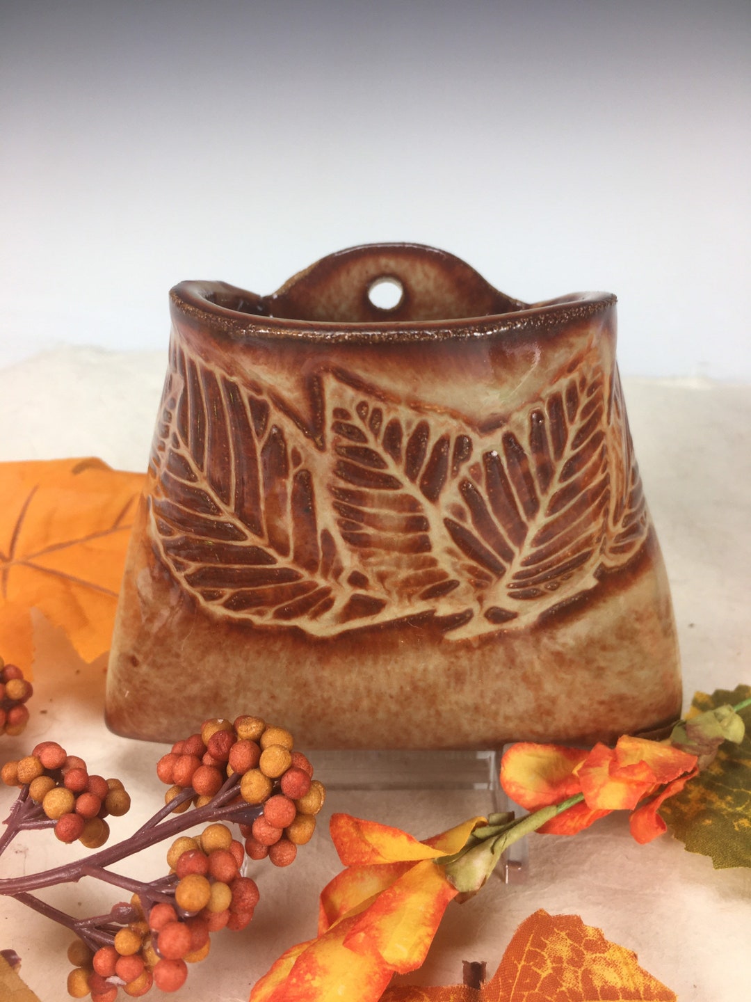 Large Leaf Design Wall Pocket, Handmade Pottery, Air Plant Holder - Etsy