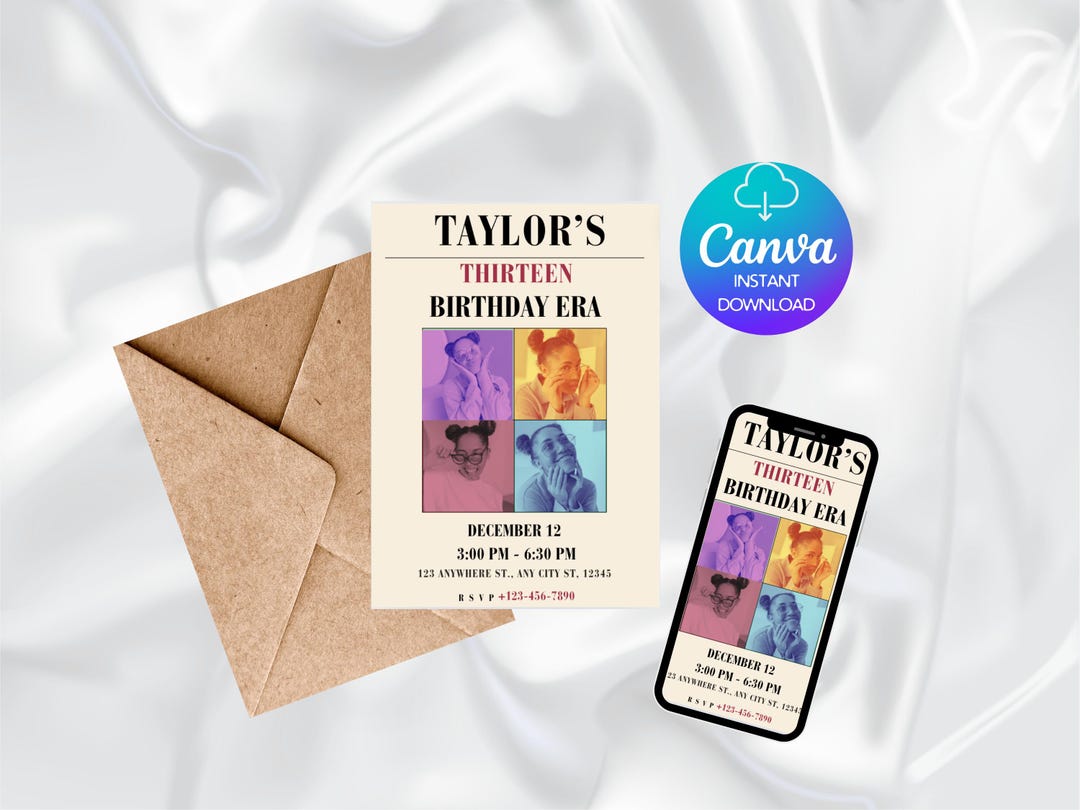 Editable Taylor Swift Birthday Era Birthday Invitation Card 5 X 7 In - Etsy