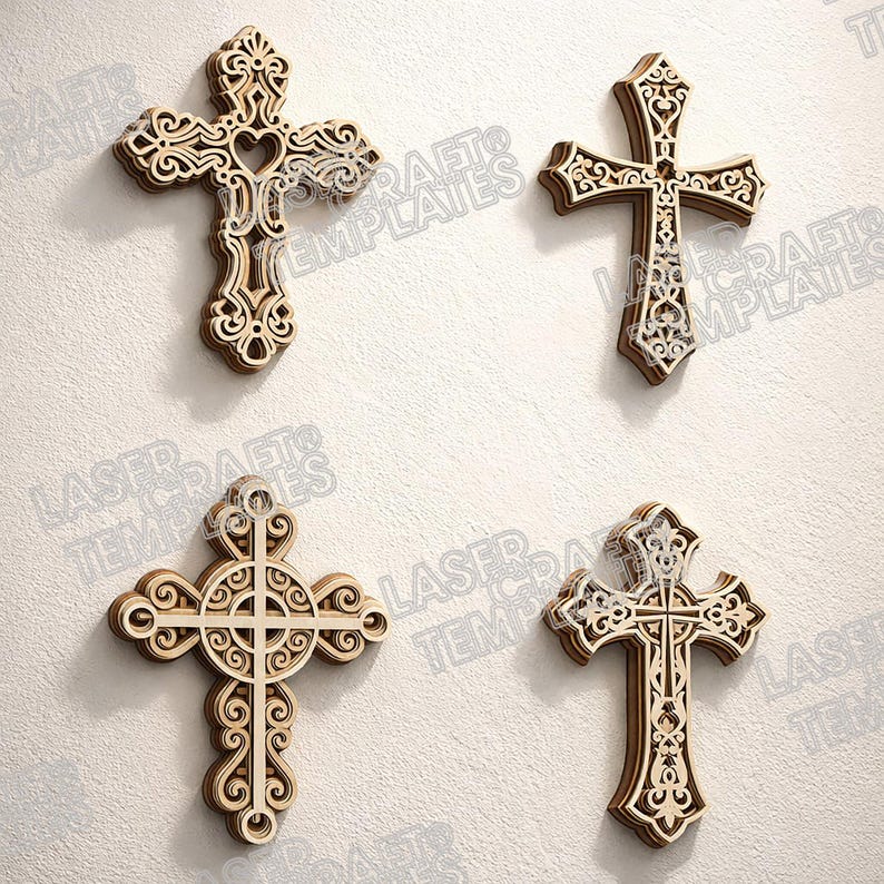 Multilayer Crosses Wall Panel Laser Cut Svg File Glowforge He is Risen ...