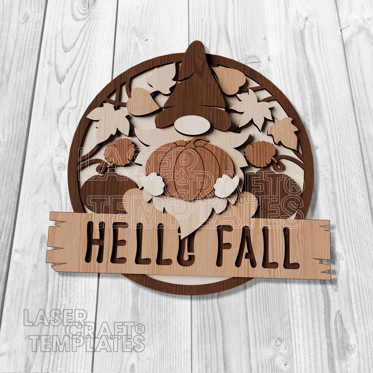 Hola Fall Gnome Puerta percha corte láser archivo svg Glowforge Gnome ...